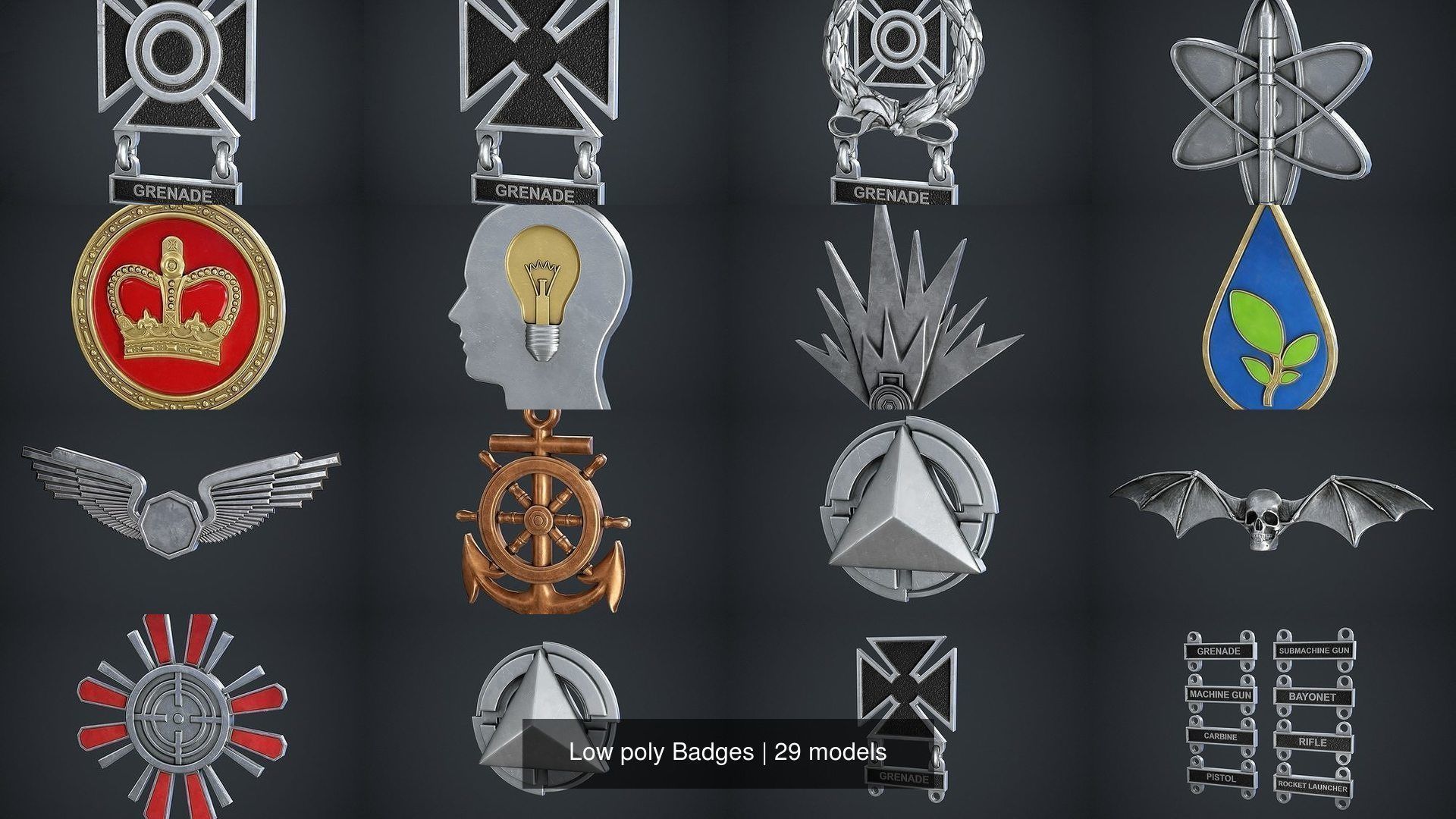 Low poly Badges 3D Model Collection | CGTrader