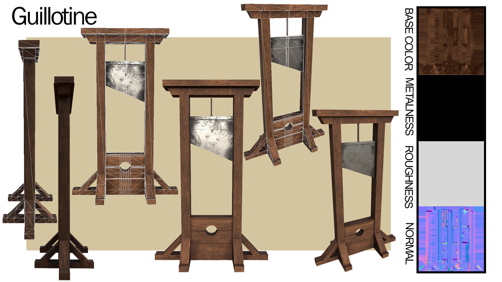 Guillotine four wooden stands free 3D model | CGTrader
