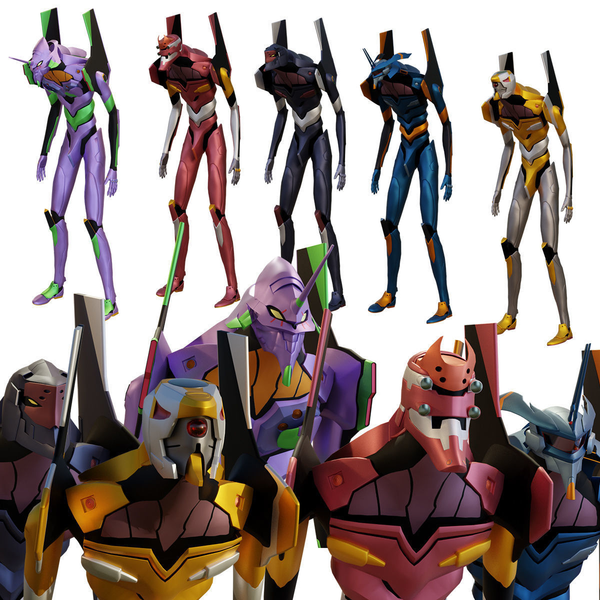 Rigged Units Eva Full Pack Neon Genesis Evangelion 3D Model Collection | CGTrader