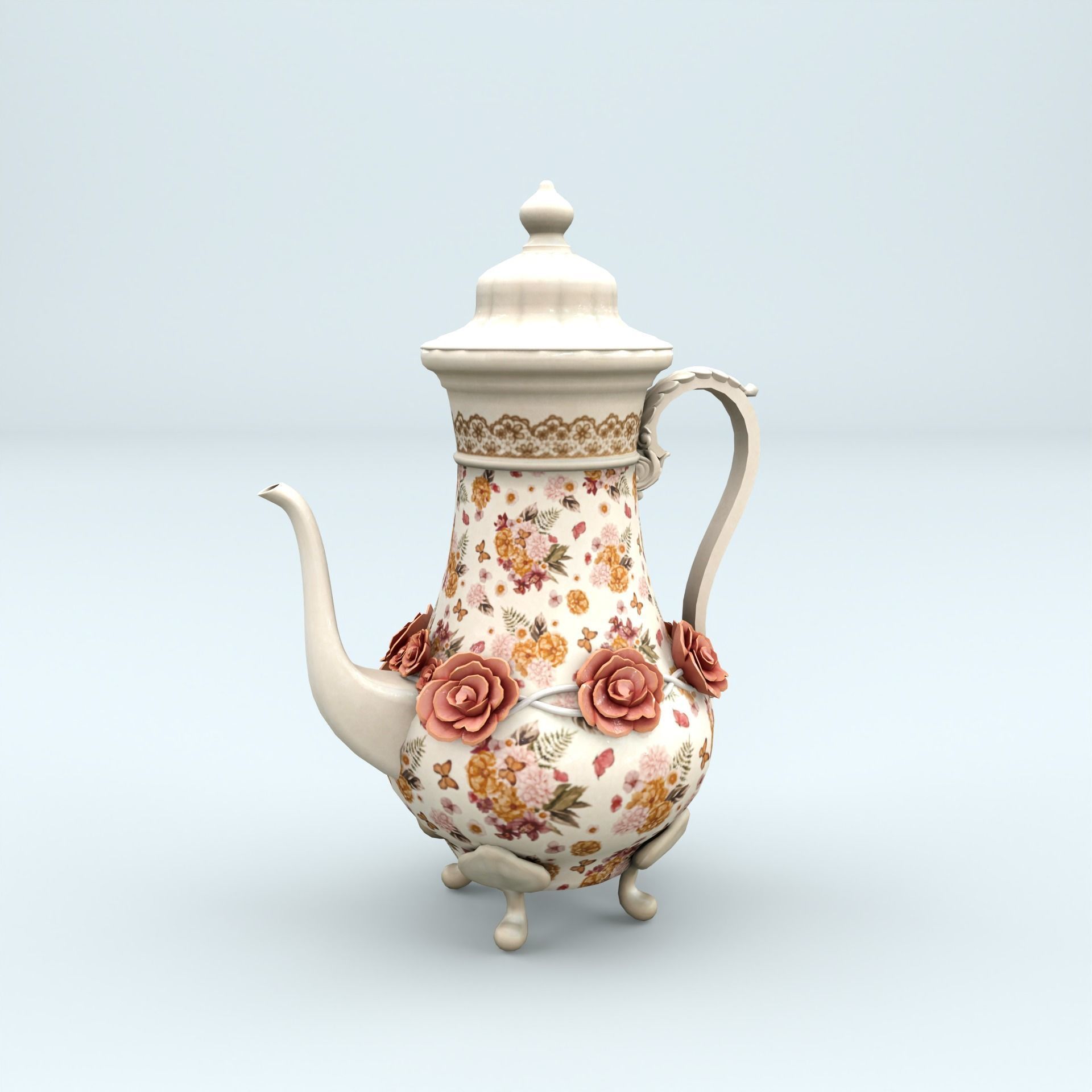 Antique Rose Teapot 3D model | CGTrader