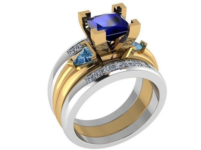 Square Shape Sapphire Ring 0137 3D model 3D printable | CGTrader