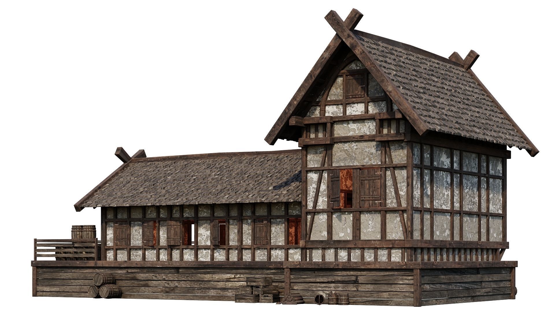 3D model Old Medieval Building House 4K Textures GameReady 66 VR / AR ...