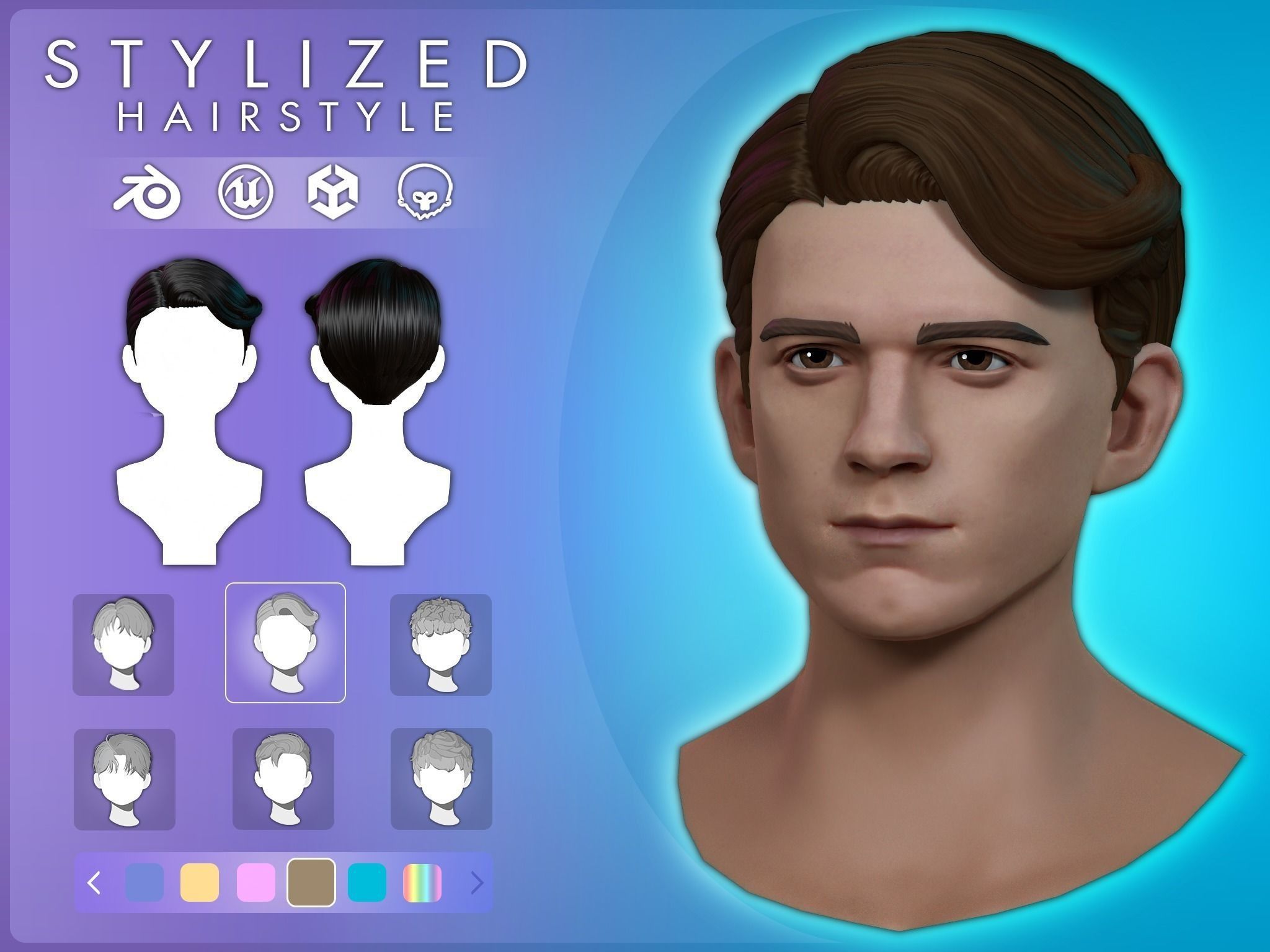 3D model Game Hair - Stylized Male Hairstyle V8 VR / AR / low-poly ...