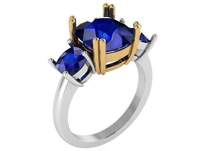 3-Stone Sapphire Ring 0147 3D model 3D printable | CGTrader