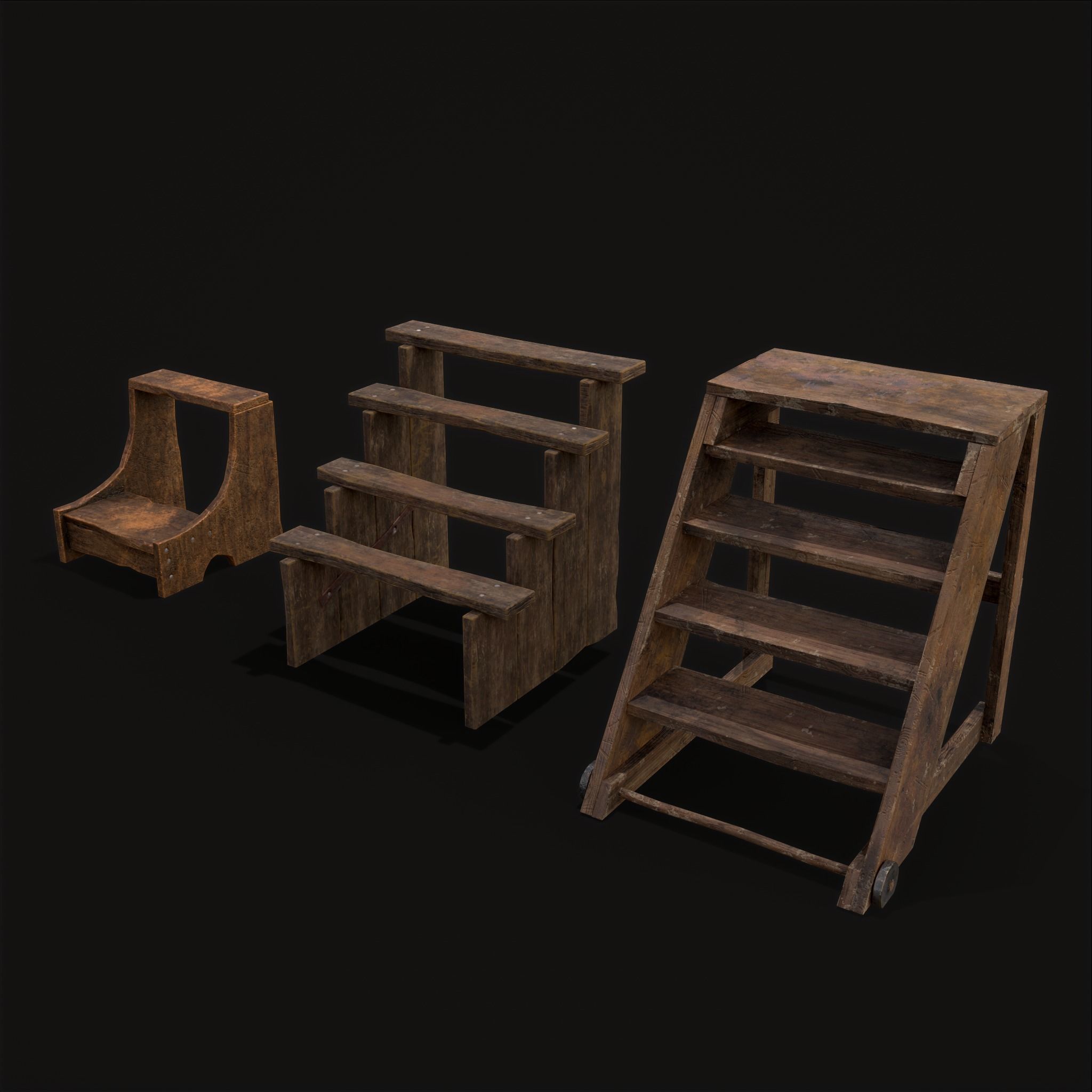 3D Model Collection Medieval Style Three Ladders VR / AR / low-poly ...