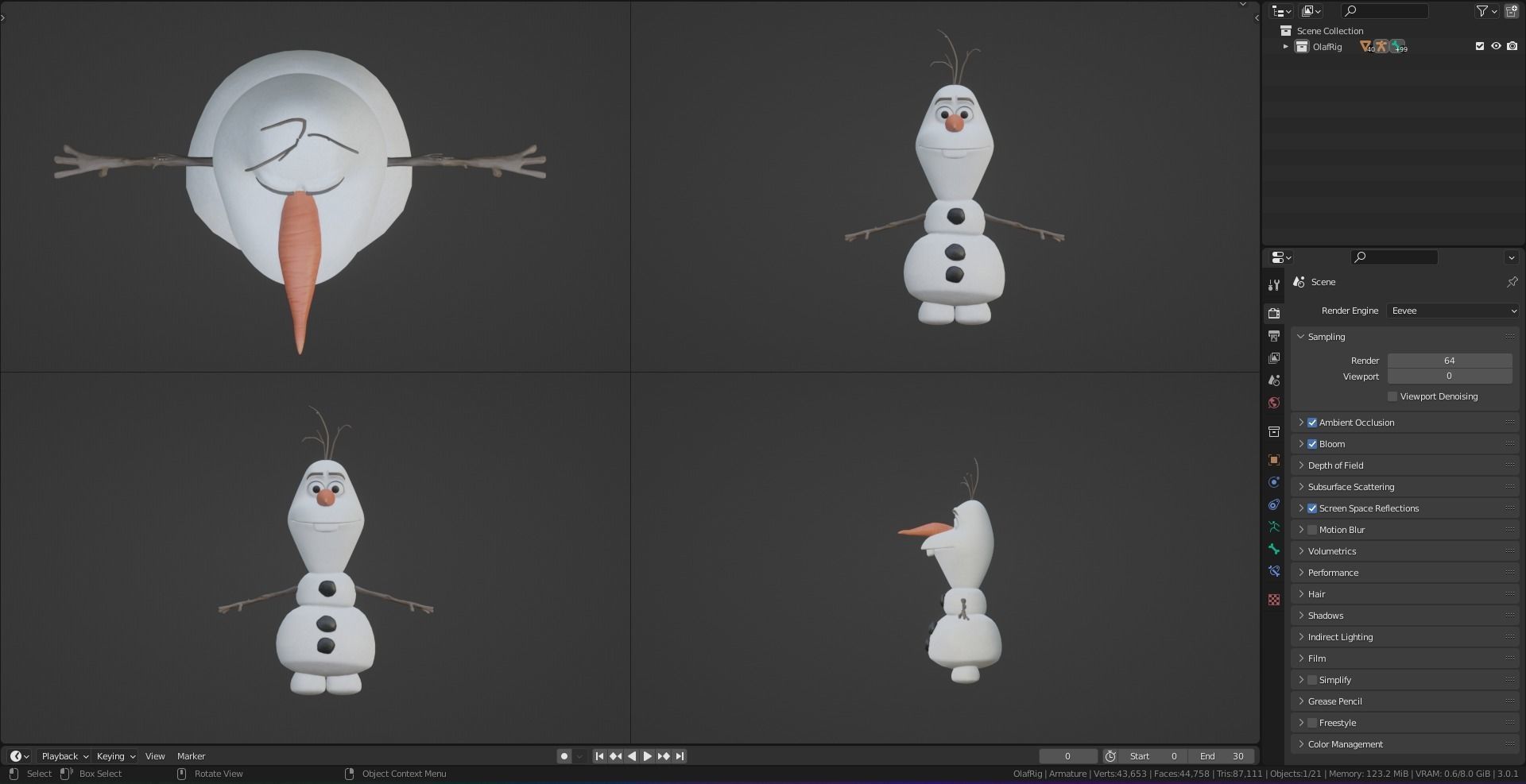 3D model FROZEN Olaf Rig Blender VR / AR / low-poly | CGTrader