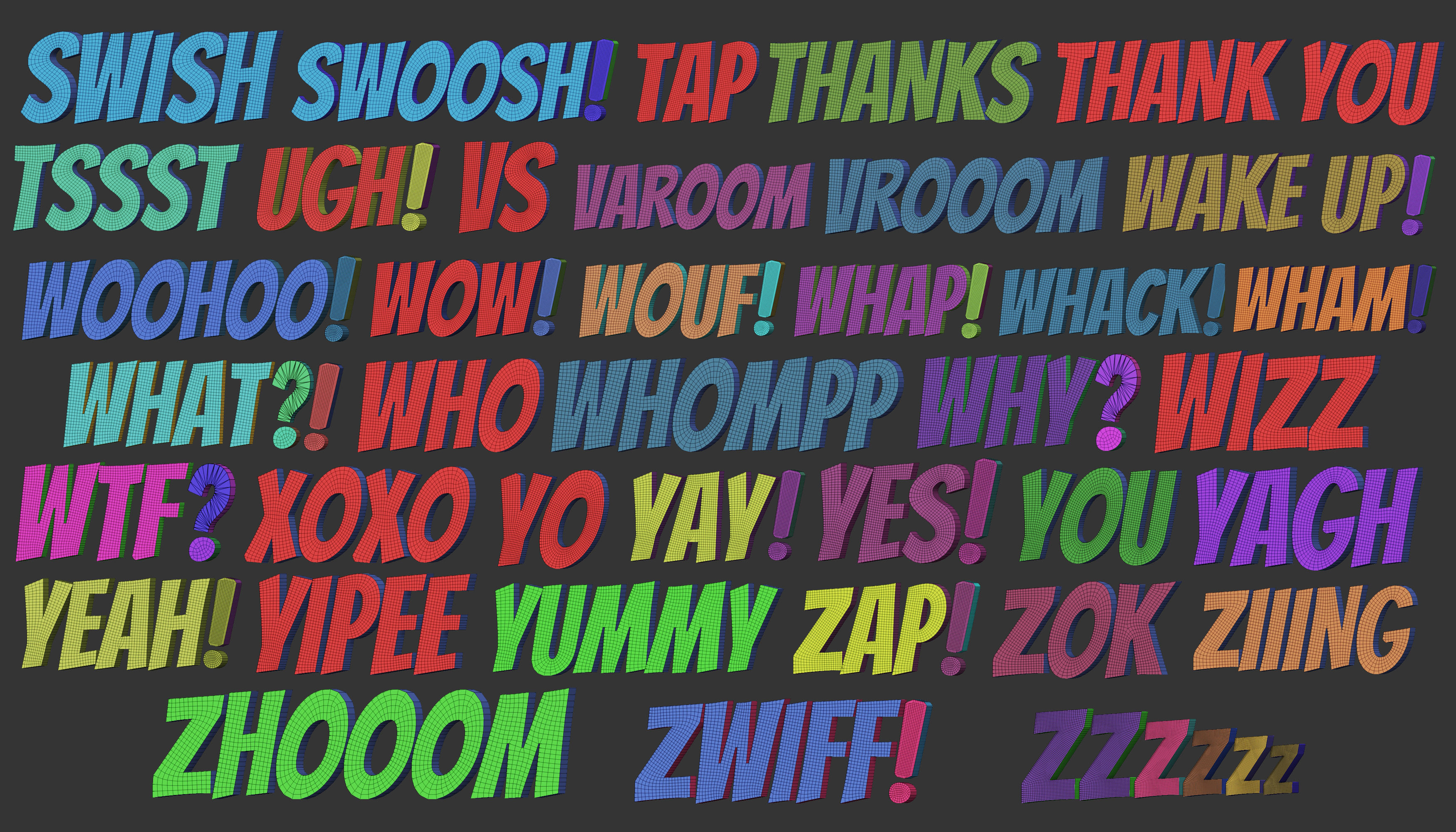 160 Low poly Zbrush IMM brush set of comic dialogue sound words 3D ...