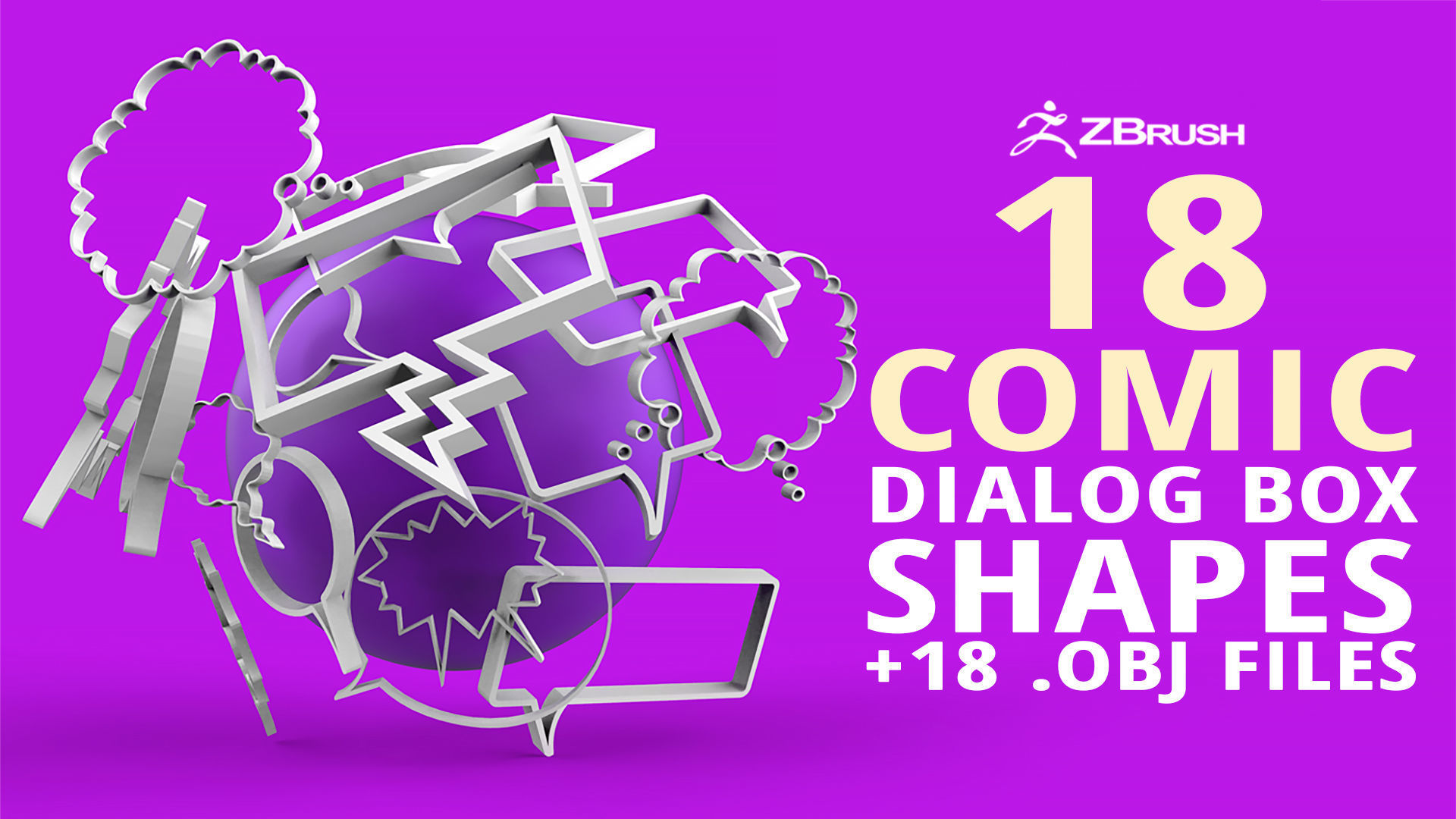 3D 18 Low poly Zbrush IMM brush set of comic dialogue boxes 3D model ...
