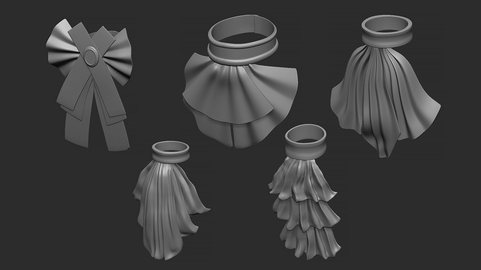 20 character jabot and neckwear midpoly IMM Zbrush set 3D model | CGTrader
