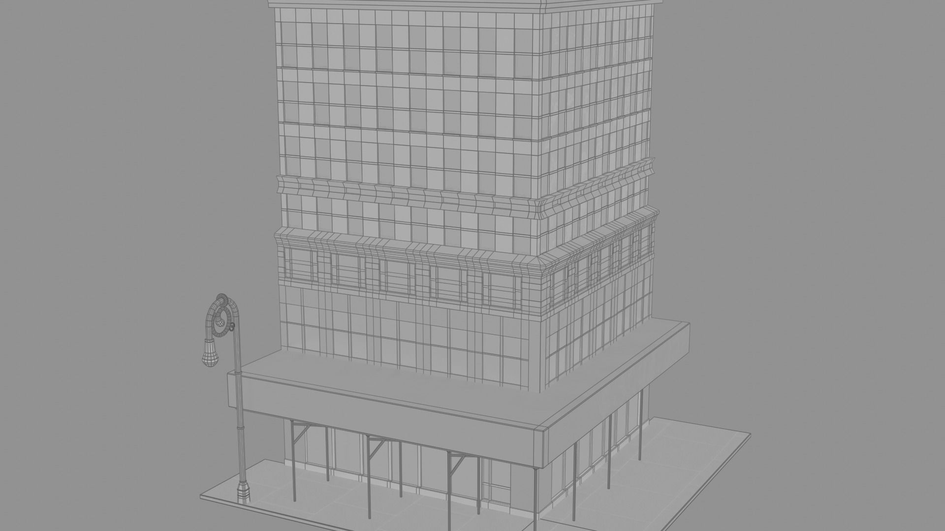 City Corner Building Facade with Sidewalk and Streetlight 3D model ...