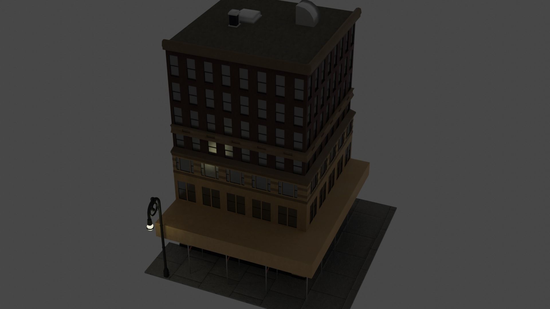 City Corner Building Facade with Sidewalk and Streetlight 3D model ...