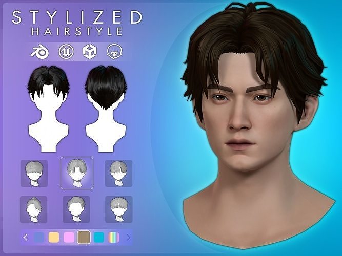 3D model Game Hair - Stylized Male Hairstyle V2 VR / AR / low-poly ...