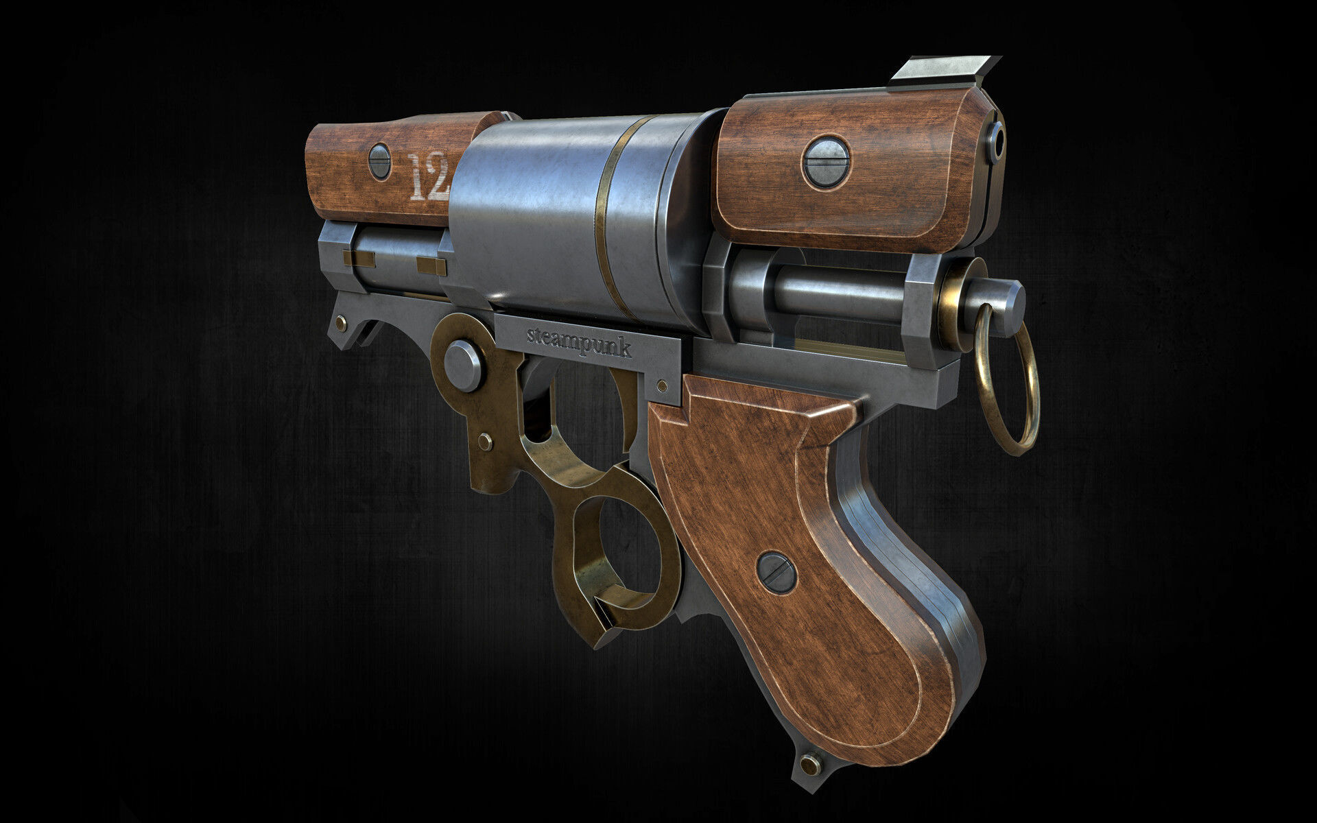 3D model Steampunk revolver low poly game ready gun model VR / AR / low ...