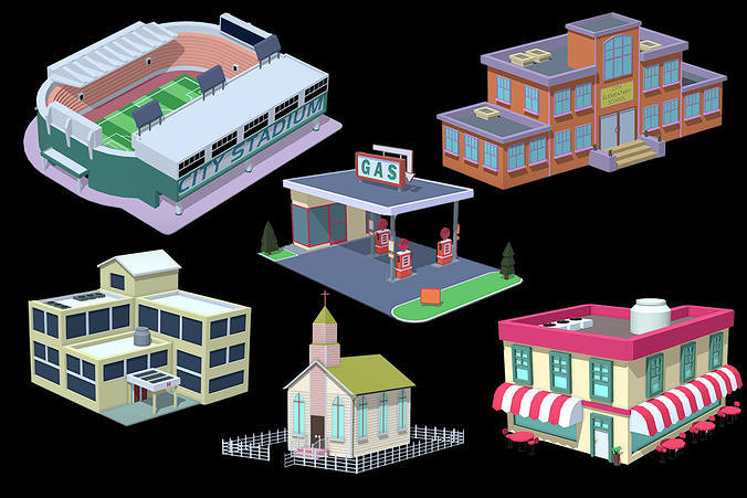 3D model Toon Building Pack for Unity VR / AR / low-poly | CGTrader