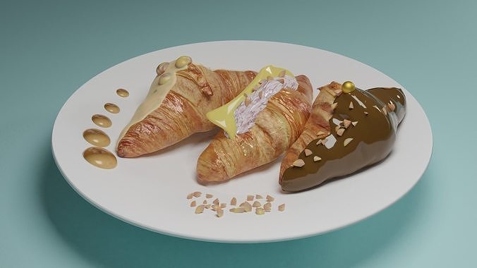 Croissant plate free 3D model | CGTrader