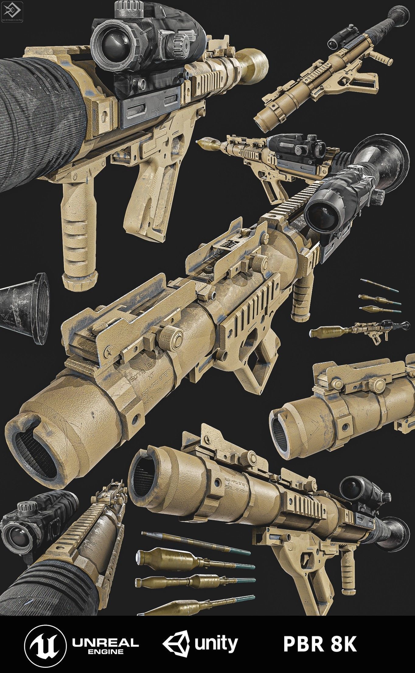 3D model GS-777 Rocket Launcher With Ammunition VR / AR / low-poly | CGTrader