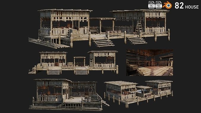 3D model Old Wooden Storage Building 4K Textures GameReady 82 VR / AR ...