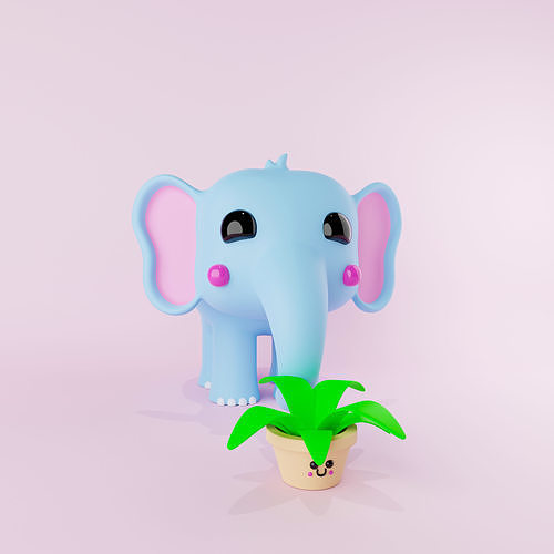 cute elephant with flower pot 3D model | CGTrader