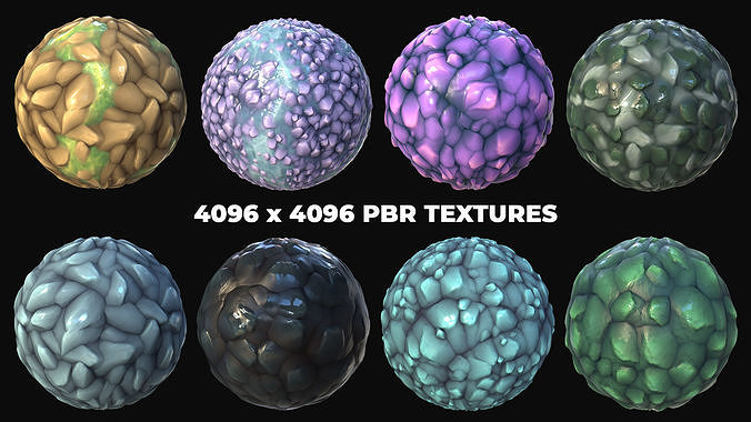 8 Stylized and Seamless Crystals and Rocks PBR Materials - Set 4 ...