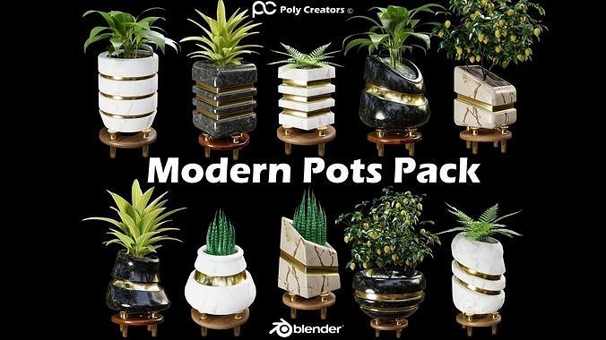 3D model Modern Pots Pack VR / AR / low-poly | CGTrader