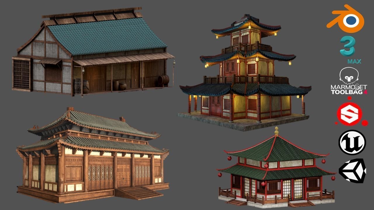 Asian Japanese Traditional Building Collection 3D model | CGTrader