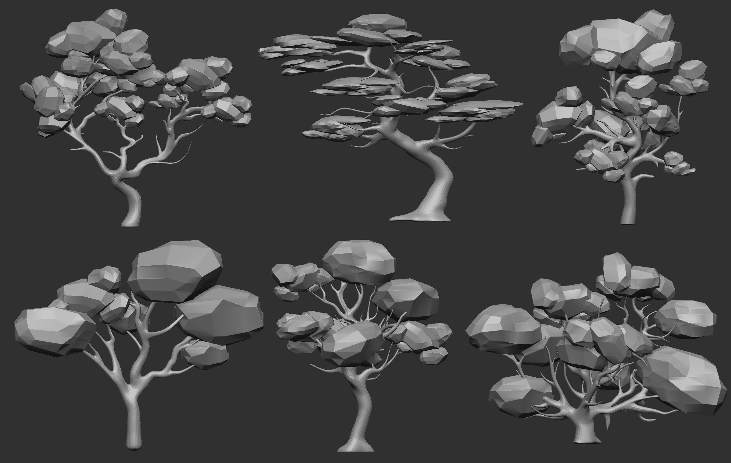 30 Low poly tree and bush base mesh IMM brush set for Zbrush 3D model ...