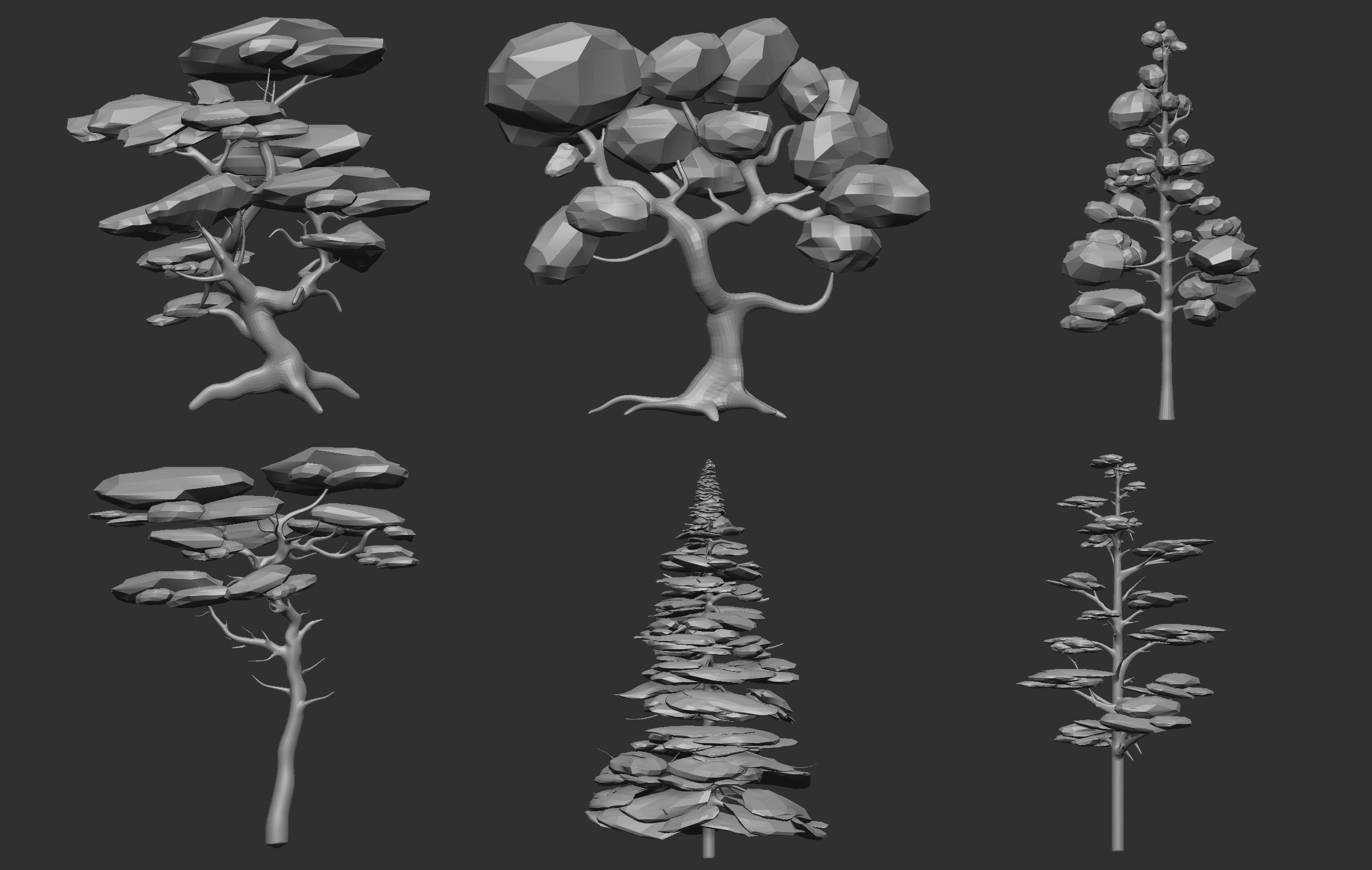 30 Low poly tree and bush base mesh IMM brush set for Zbrush 3D model ...