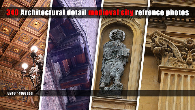 340 Architectural detail - Medieval city photo reference pack 3D model ...