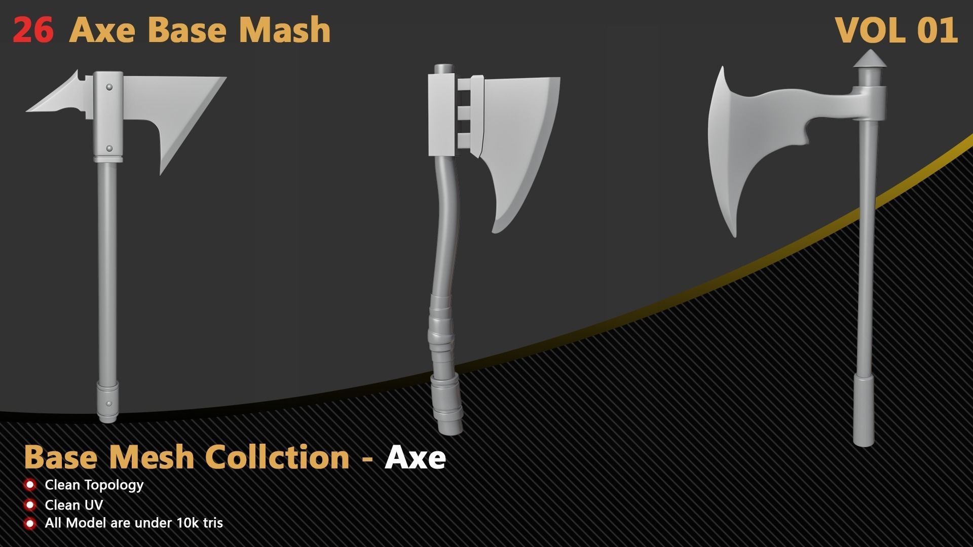 3D model 26 Axe Base Mesh - VOL 01 - Clean UV and Topology VR / AR ...