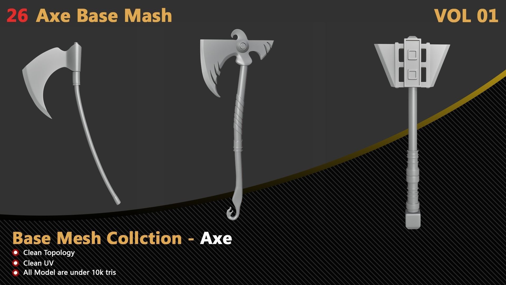 3D model 26 Axe Base Mesh - VOL 01 - Clean UV and Topology VR / AR ...