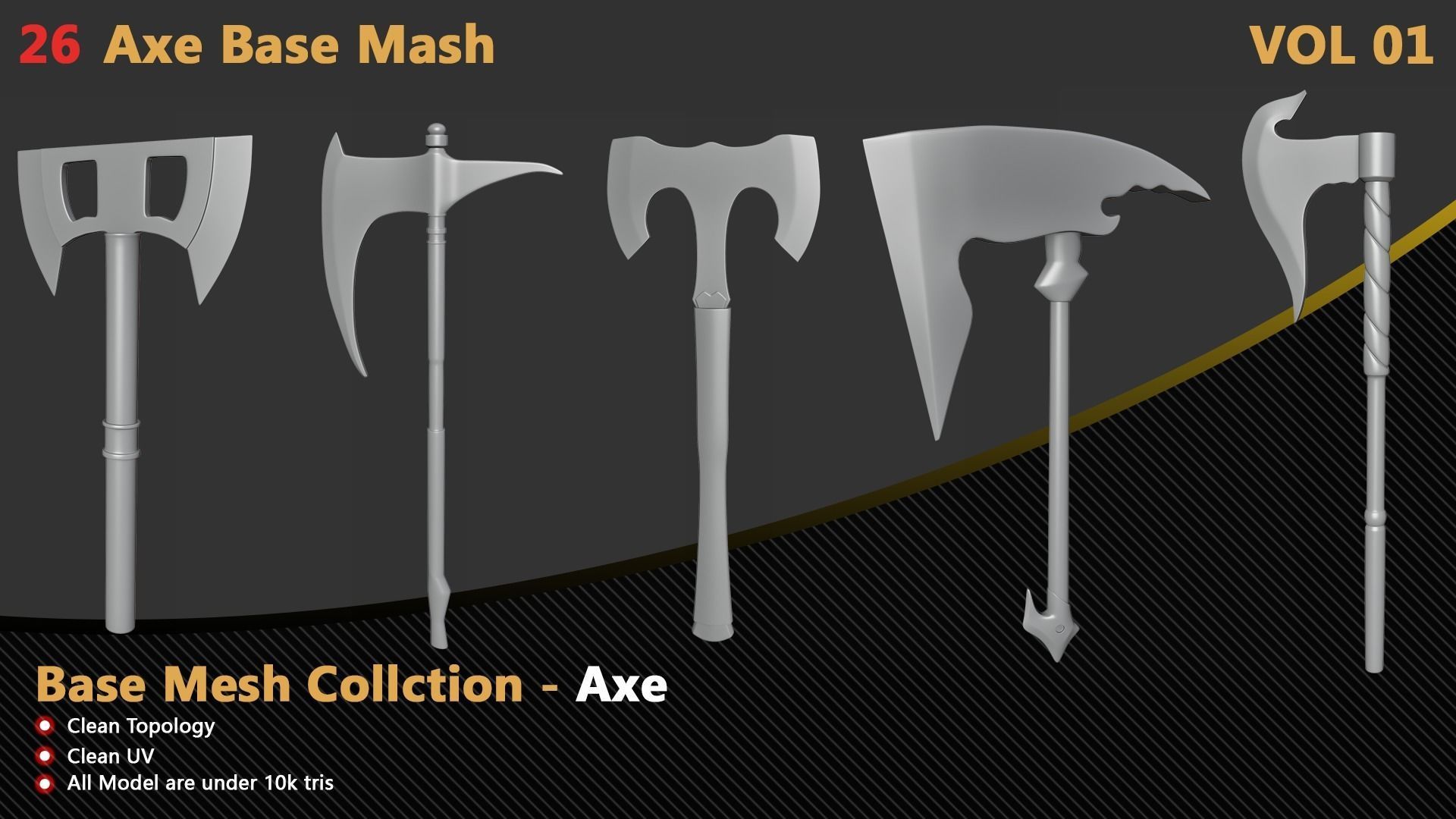 3D model 26 Axe Base Mesh - VOL 01 - Clean UV and Topology VR / AR / low-poly | CGTrader