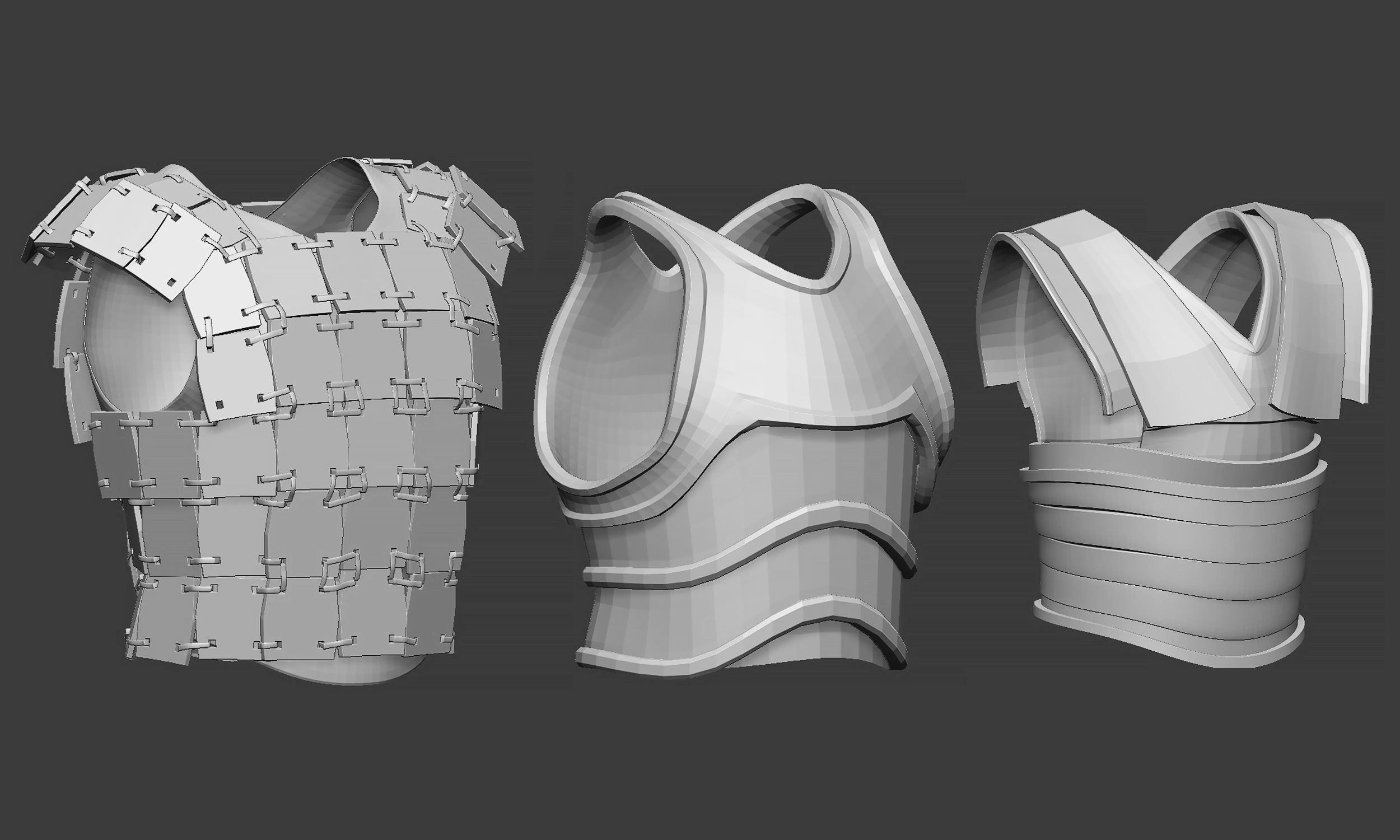20 Low poly medieval fantasy body armor base mesh IMM brush 3D model ...