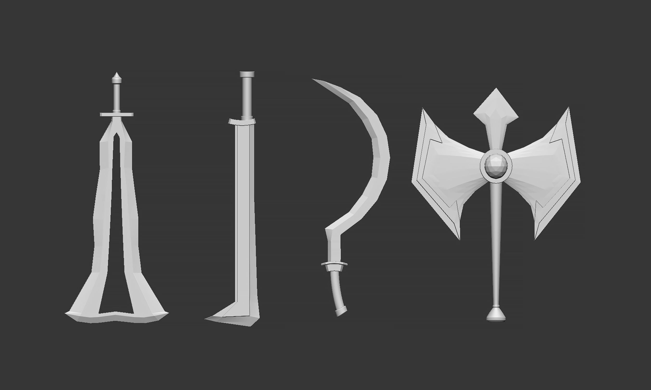 20 Low poly medieval fantasy melee weapon base mesh IMM brush 3D model ...
