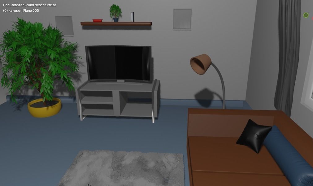 3D model low-poly room living with furniture and plants VR / AR / low ...