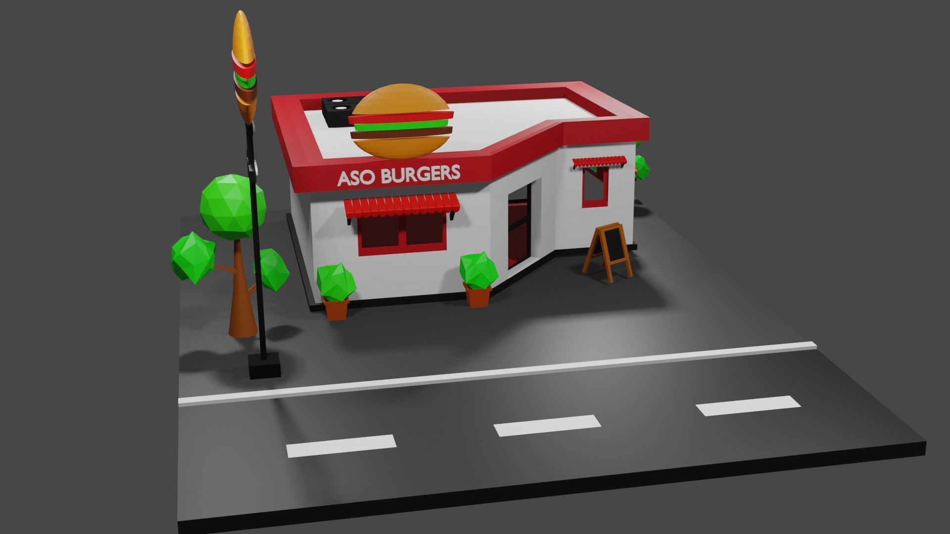 3D model Burger Cafe VR / AR / low-poly | CGTrader