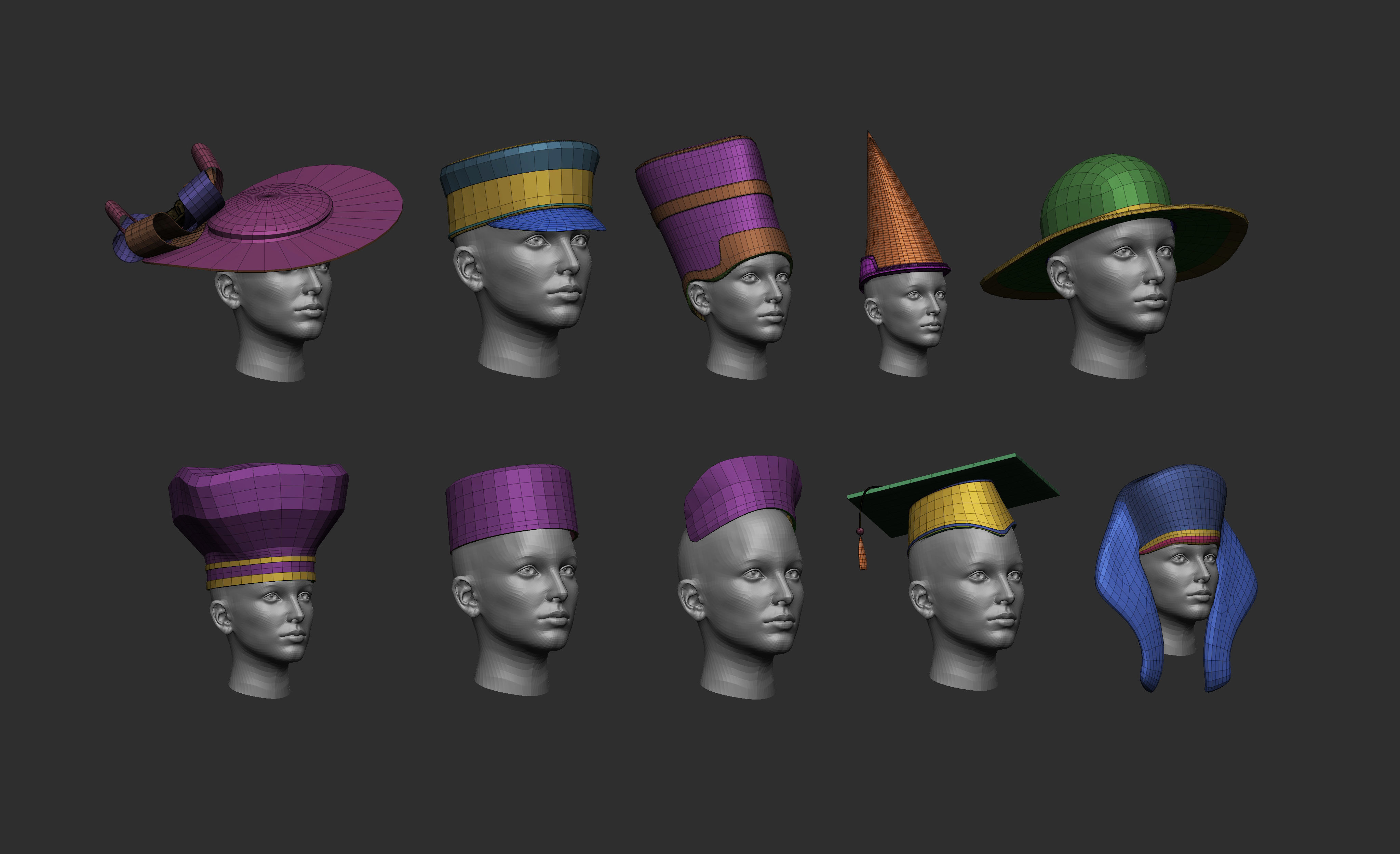 60 Low poly hat and headwear base mesh shapes IMM brush 3D model | CGTrader