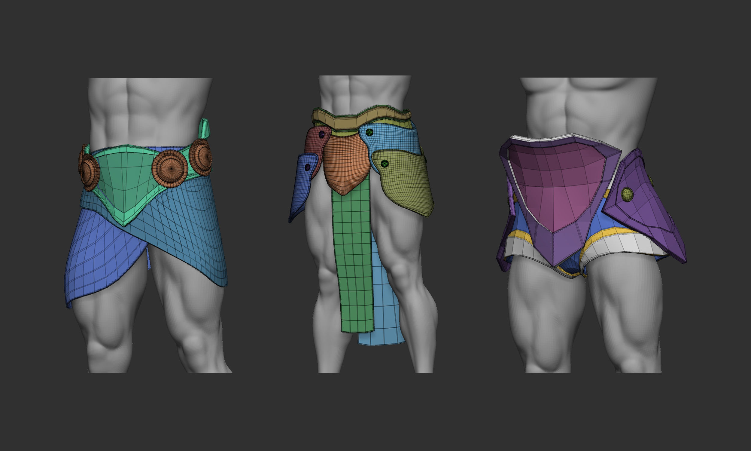 20 Low-poly medieval fantasy waist armor base mesh IMM brush 3D model ...