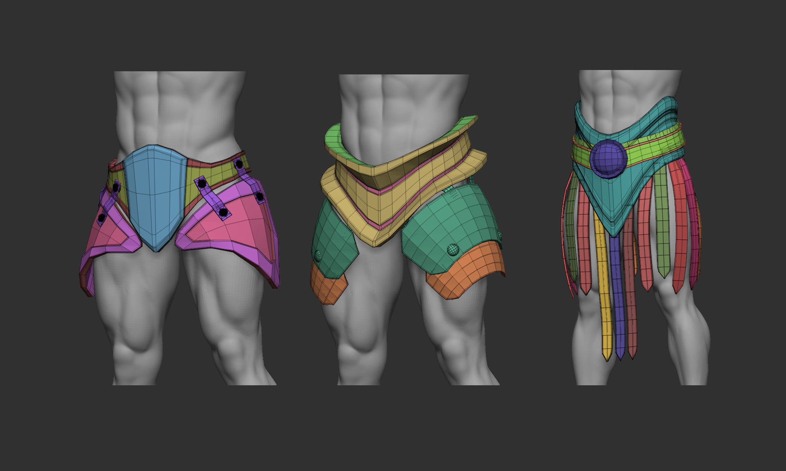 20 Low-poly medieval fantasy waist armor base mesh IMM brush 3D model ...