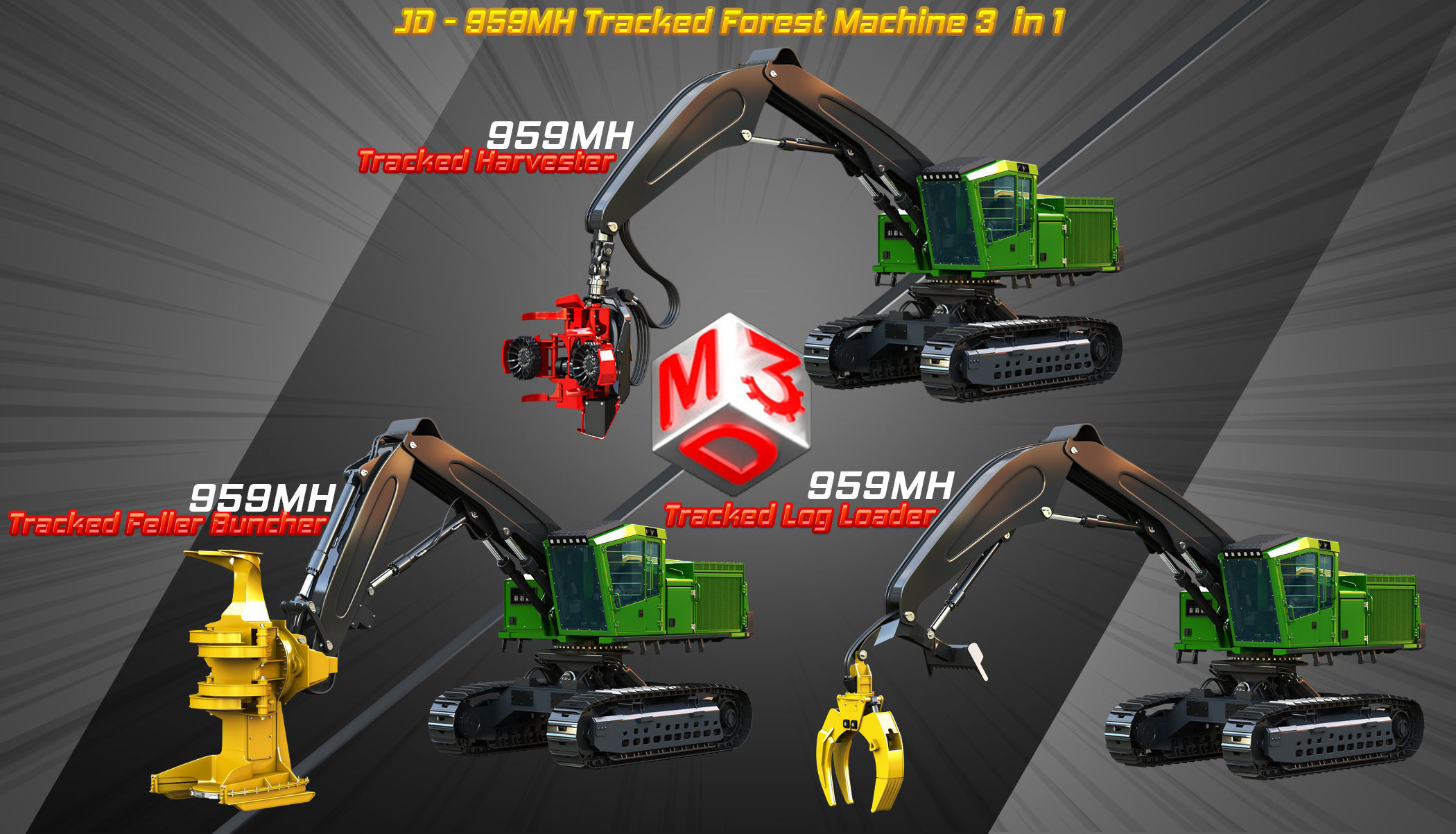 JD - 959MH Tracked Forest Machine 3 in 1 3D Model Collection | CGTrader