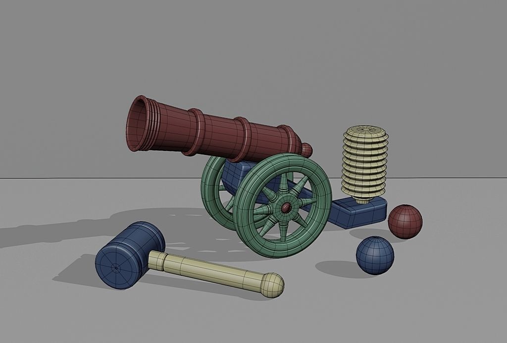 Childrens plastic toy Cannon with hammer and colored balls 3D model ...