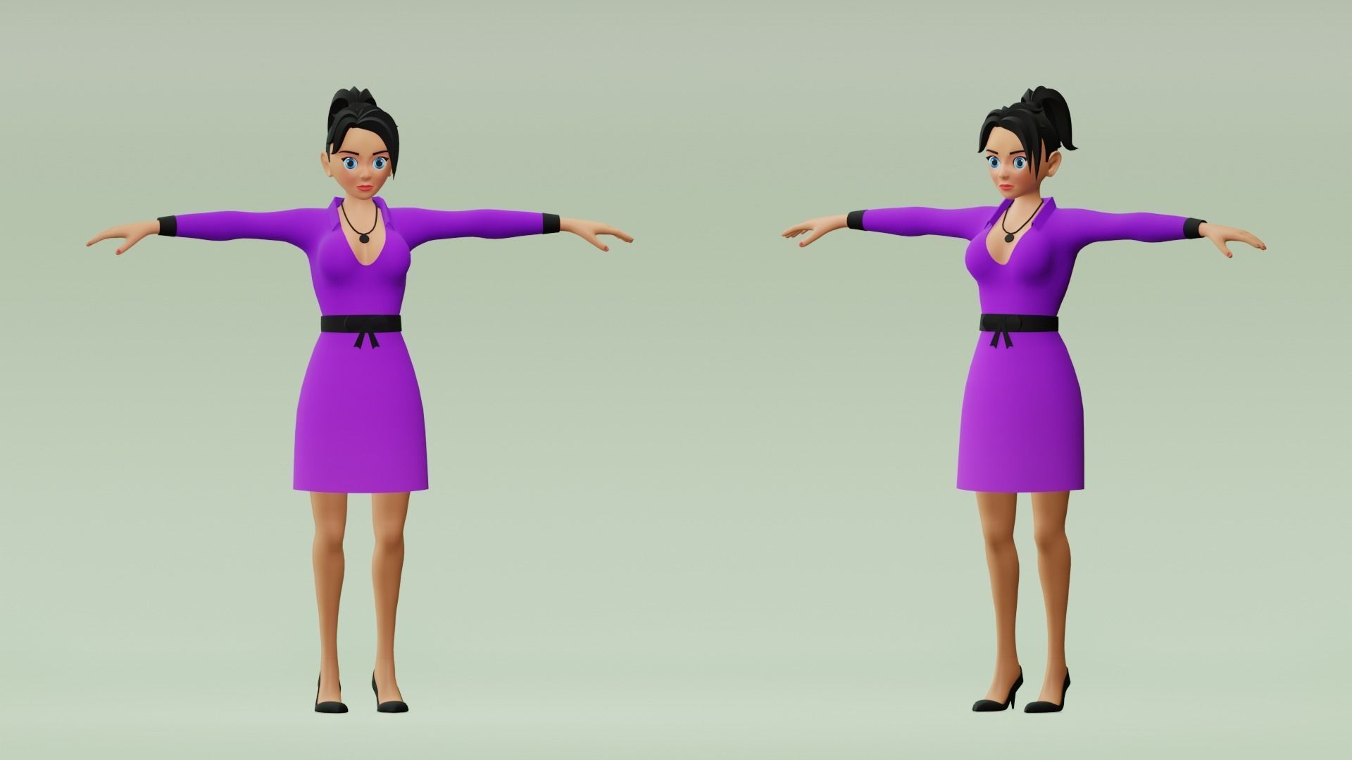 3D model Female cartoon character with 4 outfit VR / AR / low-poly ...