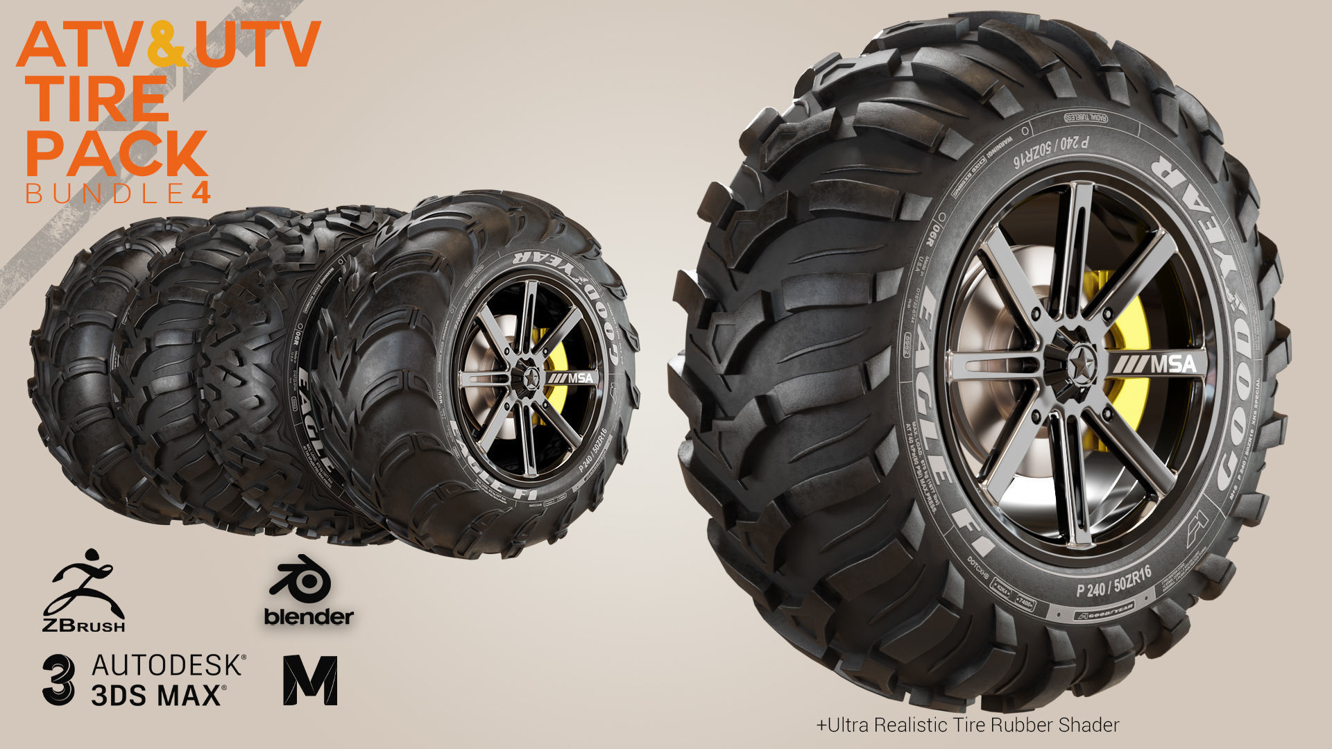 3D model ATV UTV Tire Pack Bundle 4 VR / AR / low-poly | CGTrader