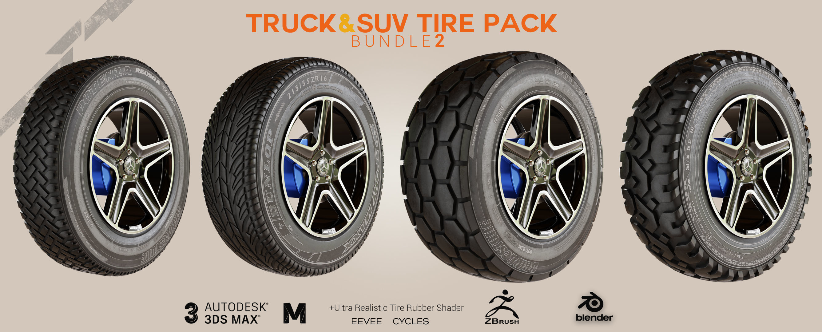 3D model TRUCK - SUV Tire Pack Bundle 2 VR / AR / low-poly | CGTrader