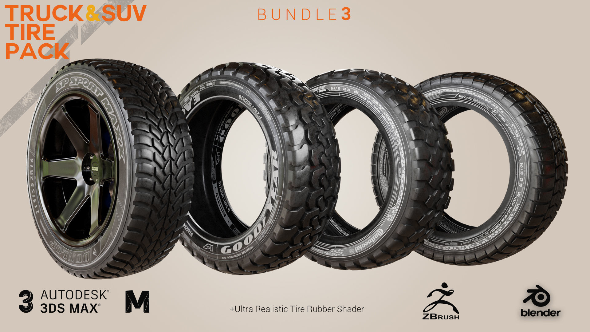3D model TRUCK - SUV Tire Pack Bundle 3 VR / AR / low-poly | CGTrader