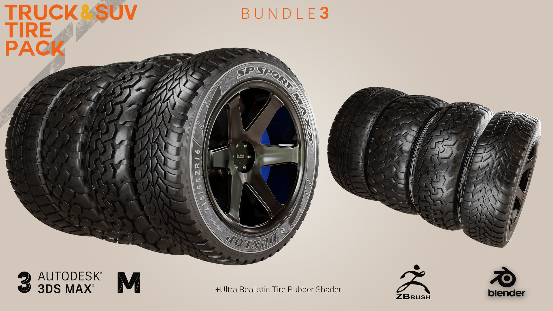 3D model TRUCK - SUV Tire Pack Bundle 3 VR / AR / low-poly | CGTrader