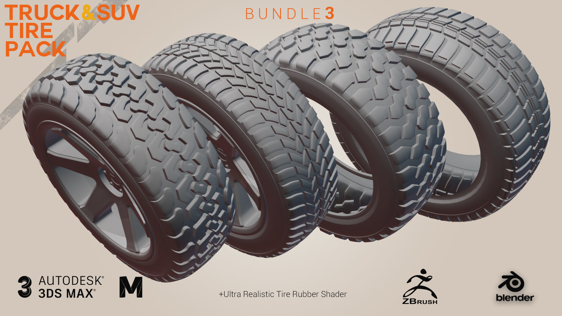 3D model TRUCK - SUV Tire Pack Bundle 3 VR / AR / low-poly | CGTrader