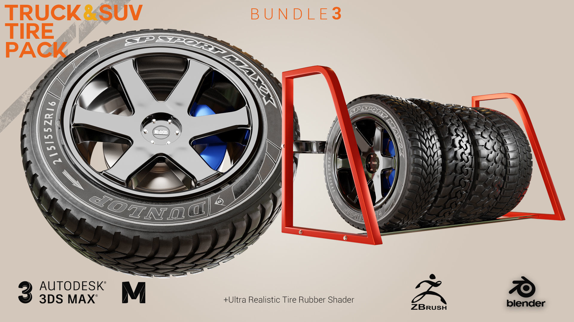 3D model TRUCK - SUV Tire Pack Bundle 3 VR / AR / low-poly | CGTrader