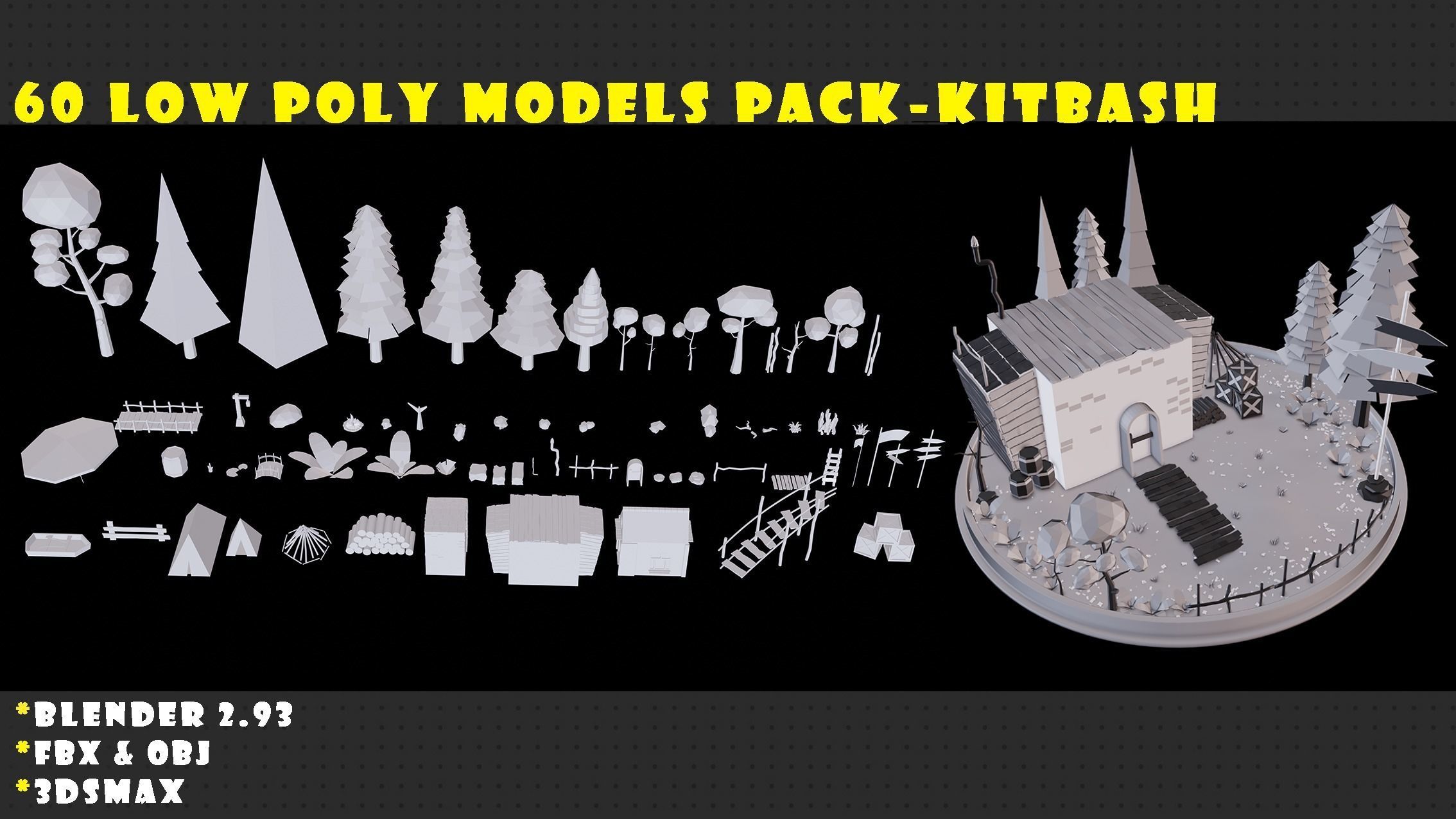 3D model 60 low poly models pack Kitbash VR / AR / low-poly | CGTrader