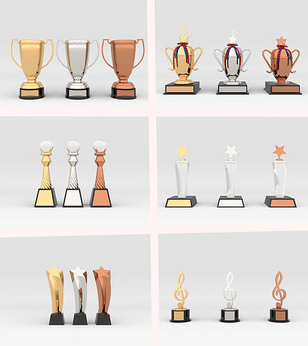 Award Prize 6 Trophies pack with 3 medal 3D model | CGTrader