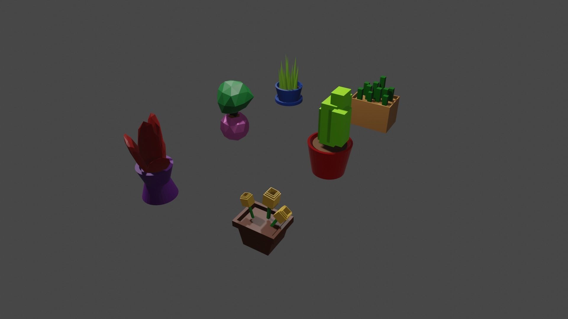 6 Low Poly Plants cactus in pots free VR / AR / low-poly 3D model ...